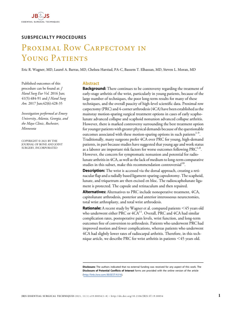 Proximal Row Carpectomy | PDF | Musculoskeletal System | Limbs (Anatomy)
