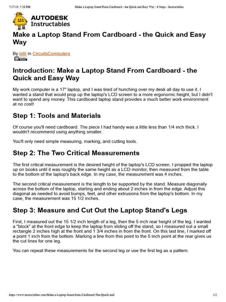 Make A Laptop Stand From Cardboard - The Quick and Easy Way - 6 Steps - Instructables | PDF ...