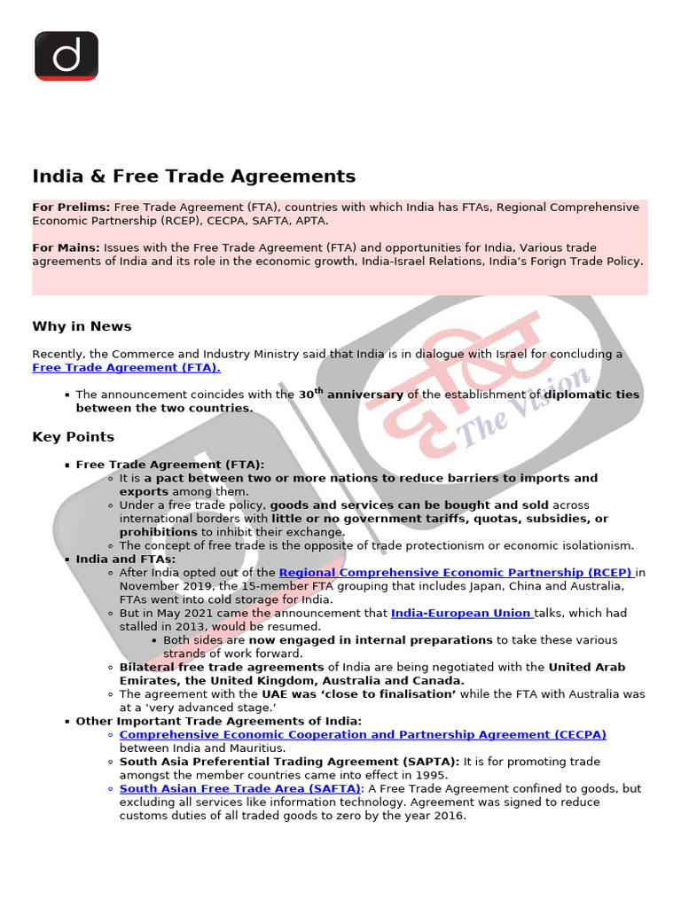 India & Free Trade Agreements | PDF | Free Trade | Trade Agreements