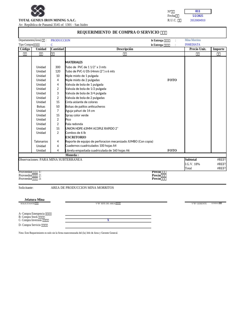 RQ 11 Mina 2-05-2025 Materiales | PDF