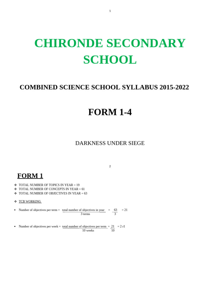 Chirondé Secondary Science Syllabus | PDF | Force | Flowers