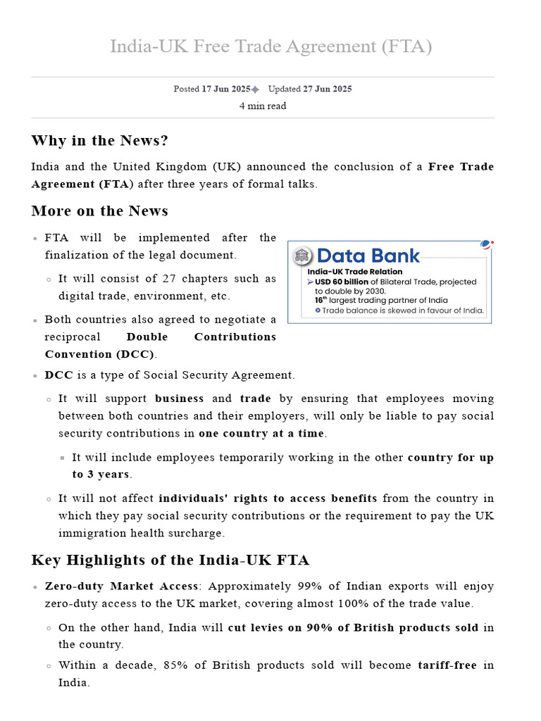 India-UK Free Trade Agreement (FTA) - Current Affairs - Vision IAS ...
