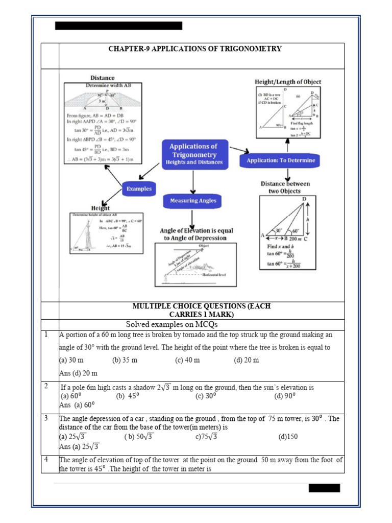 Application of Trigono Question Bank | PDF | Angle | Height