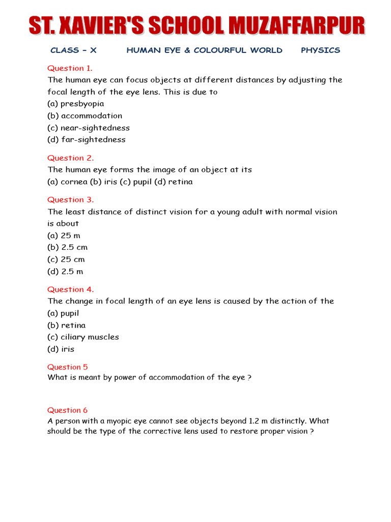 Class X Human Eye & Colourful World | PDF | Human Eye | Vision