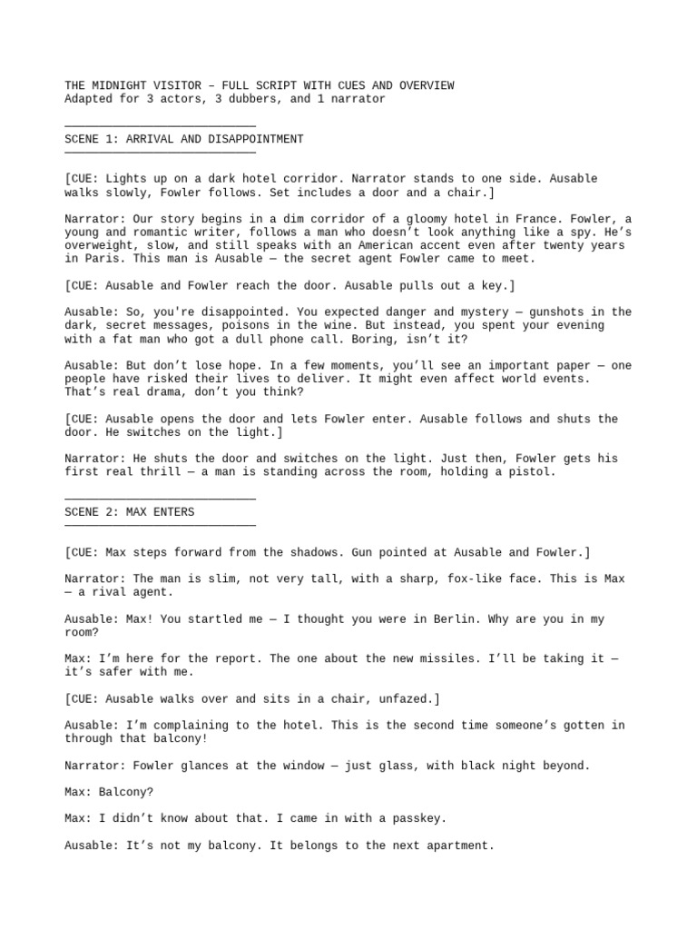 The Midnight Visitor Full Script With Cues | PDF