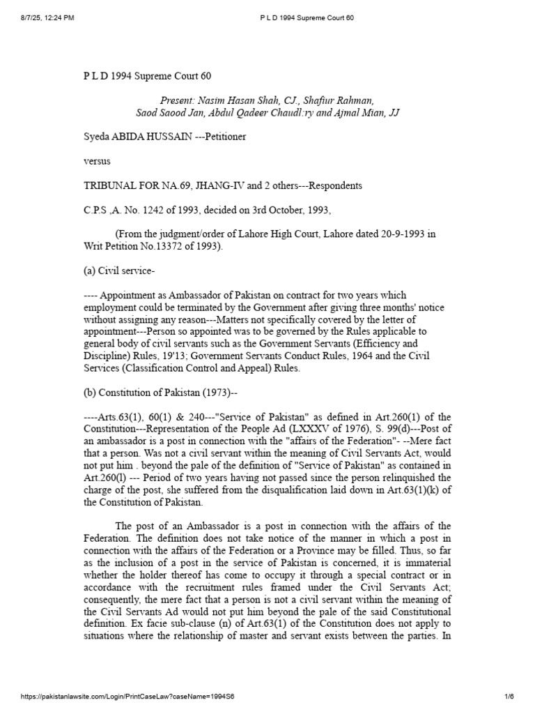 P L D 1994 Supreme Court 60 | PDF | Contractual Term | Appeal