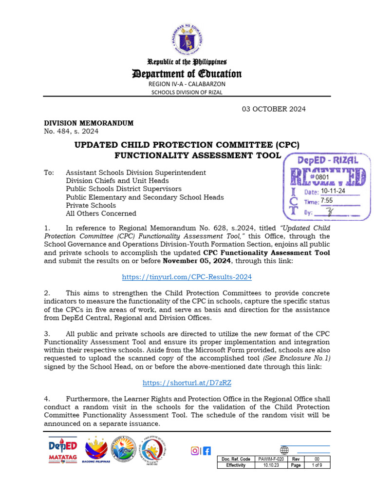 Division Memorandum No. 484, S. 2024-CPP | PDF