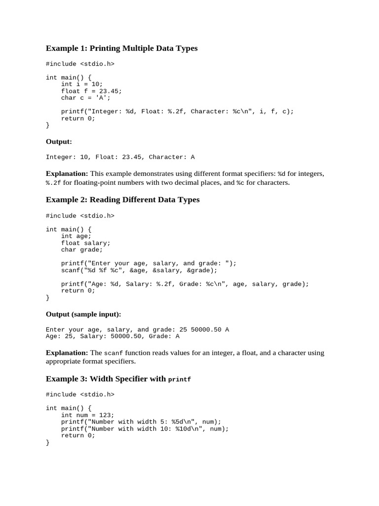 Basic Question on Printf Scanf | PDF | Integer (Computer Science ...
