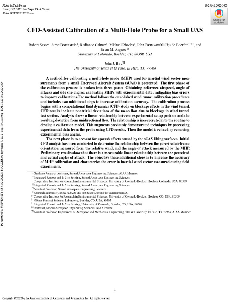CFD-Assisted Calibration of A Multi-Hole Probe For A Small UAS | PDF ...