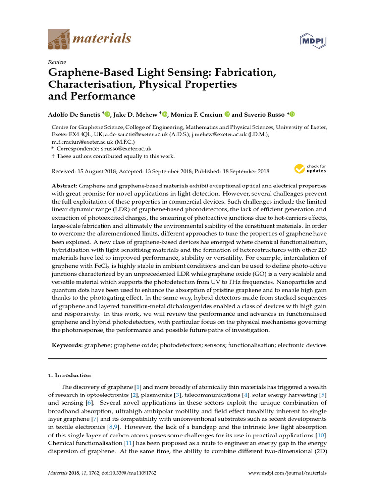Graphene-Based Light Sensing Fabrication, Characterisation, Physical ...