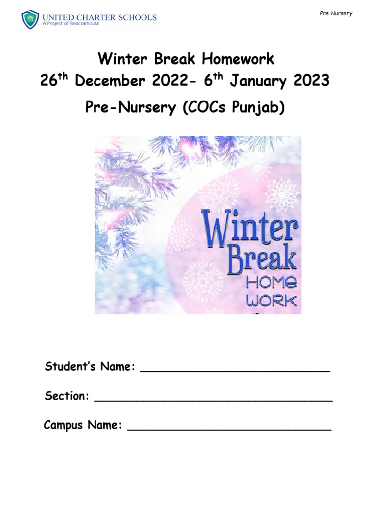 Pre-Nursery Winter Break Homework Pack | PDF