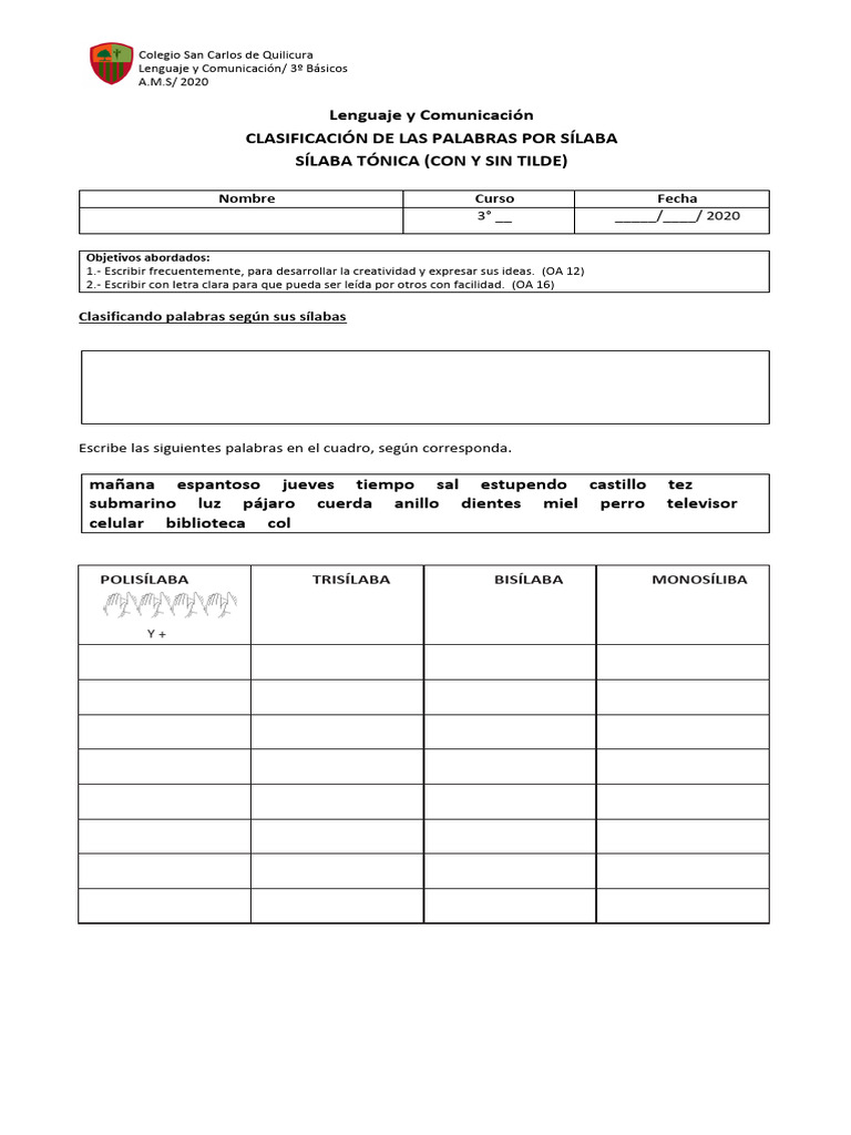 Actividad 1. Silaba Tonica | PDF | Sílaba