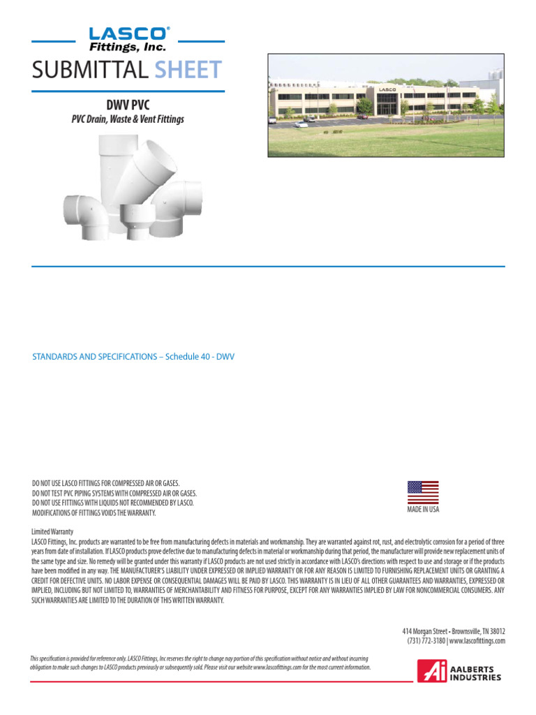 LASCO PVC DWV Fittings Specifications | PDF | Polyvinyl Chloride | Pipe ...