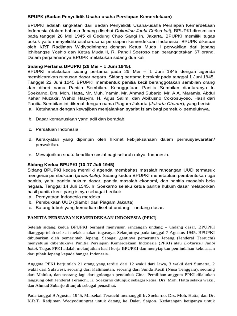 Sejarah BPUPKI dan PPKI Indonesia | PDF