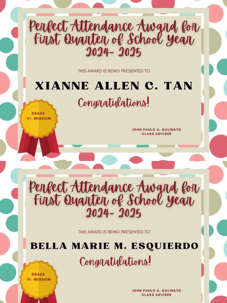 Perfect Attendance Award Recipients | PDF