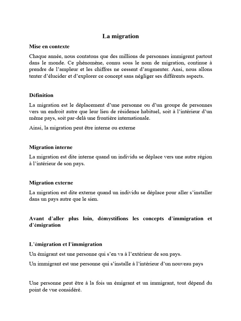 Comprendre la migration : causes et impacts | PDF | Migration humaine ...