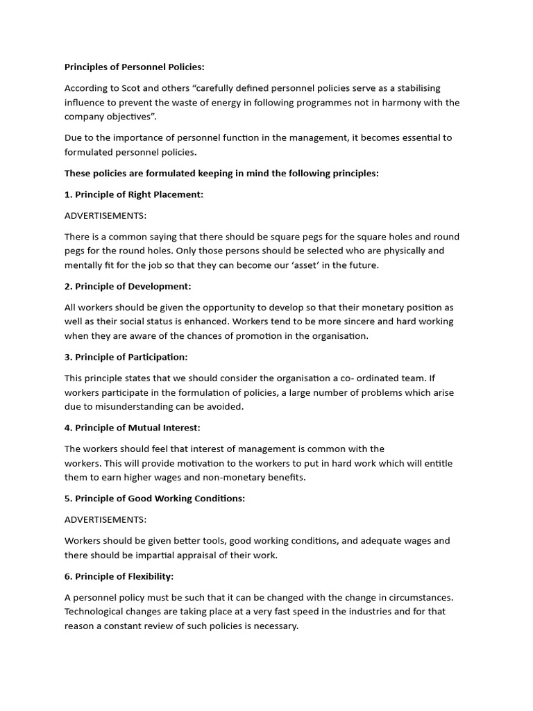 Principles of Personnel Policies | PDF