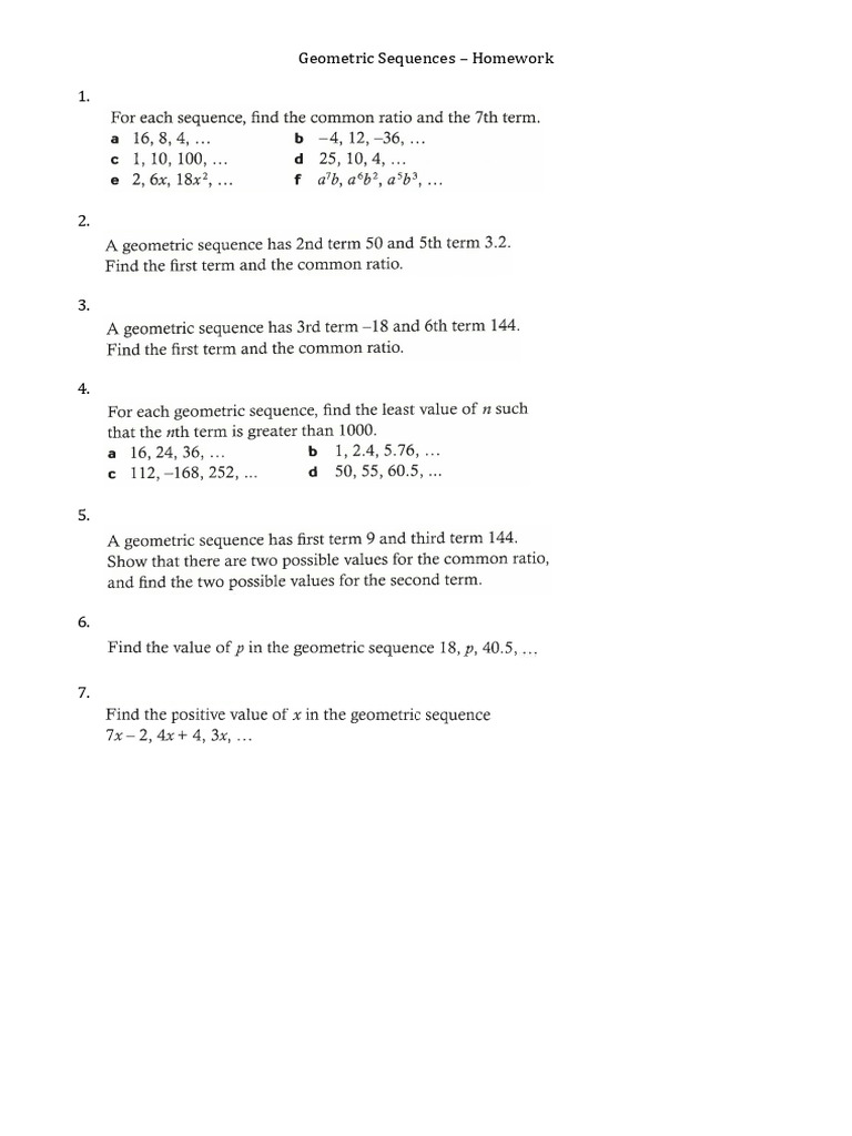 Geometric Sequences - Homework | PDF