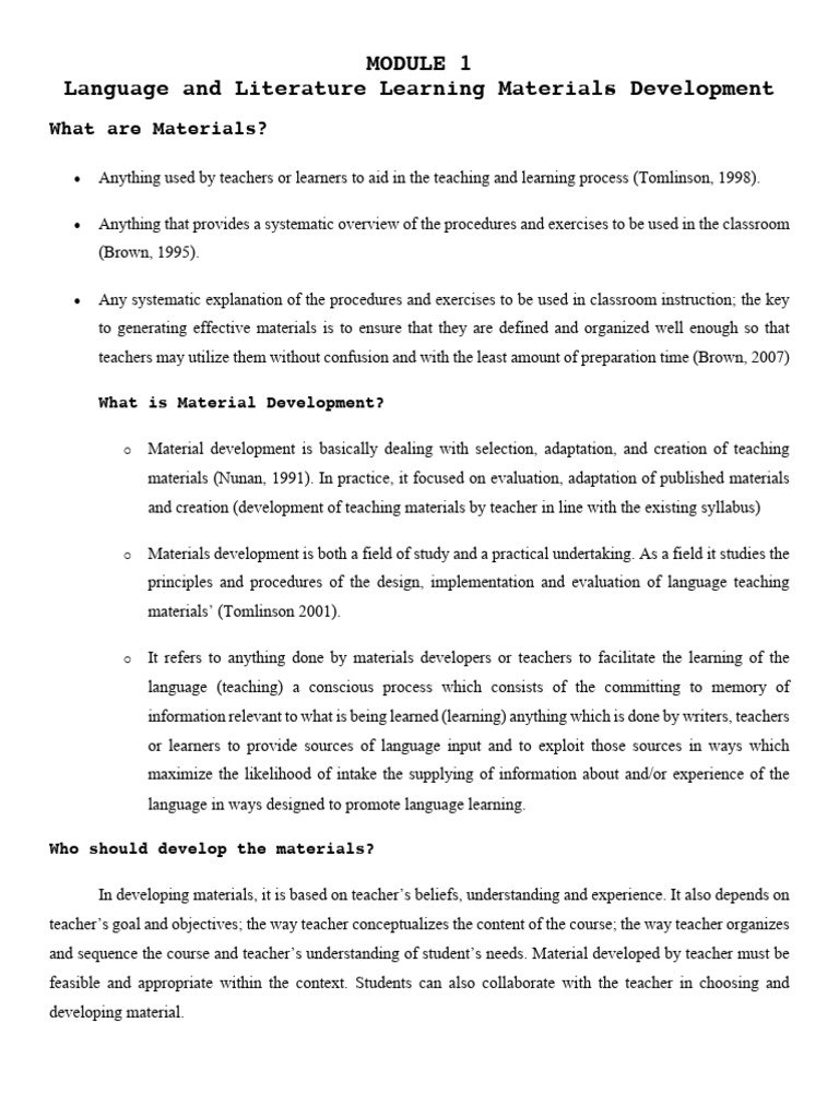 Module 1 Language Learning Materials Development | PDF | Learning | Teachers
