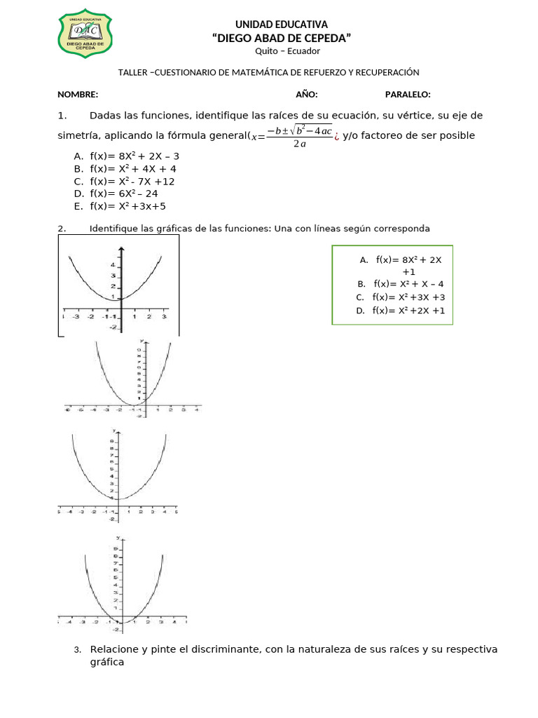 Taller Cuestionario de Refuerzo y Recuperación | PDF | Matemáticas ...