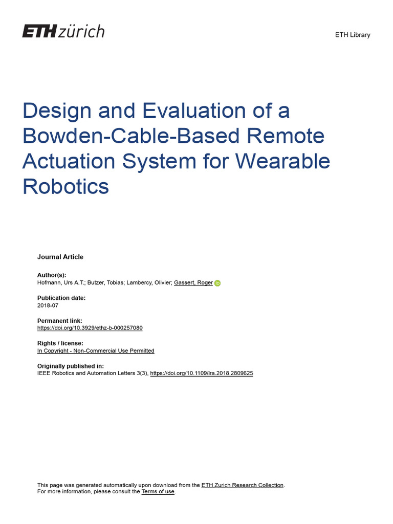Bowden-Cable Actuation for Wearable Robots | PDF | Actuator | Robotics