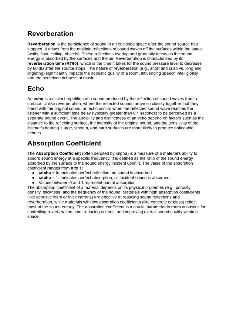 Short Note On - Reverberation - Echo - Absorption Coe.. | PDF