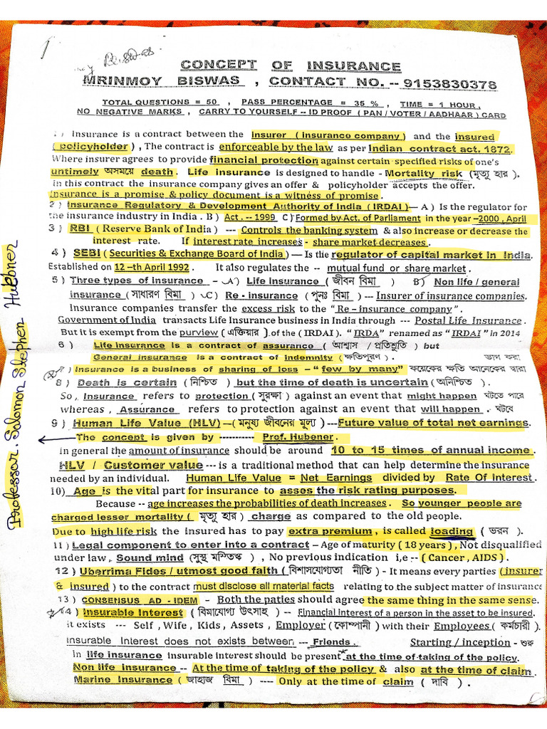 Irdai Exam Notes | PDF