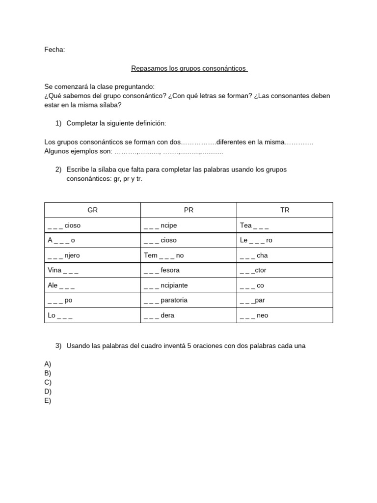 Grupos Consonánticos en Sílaba | PDF