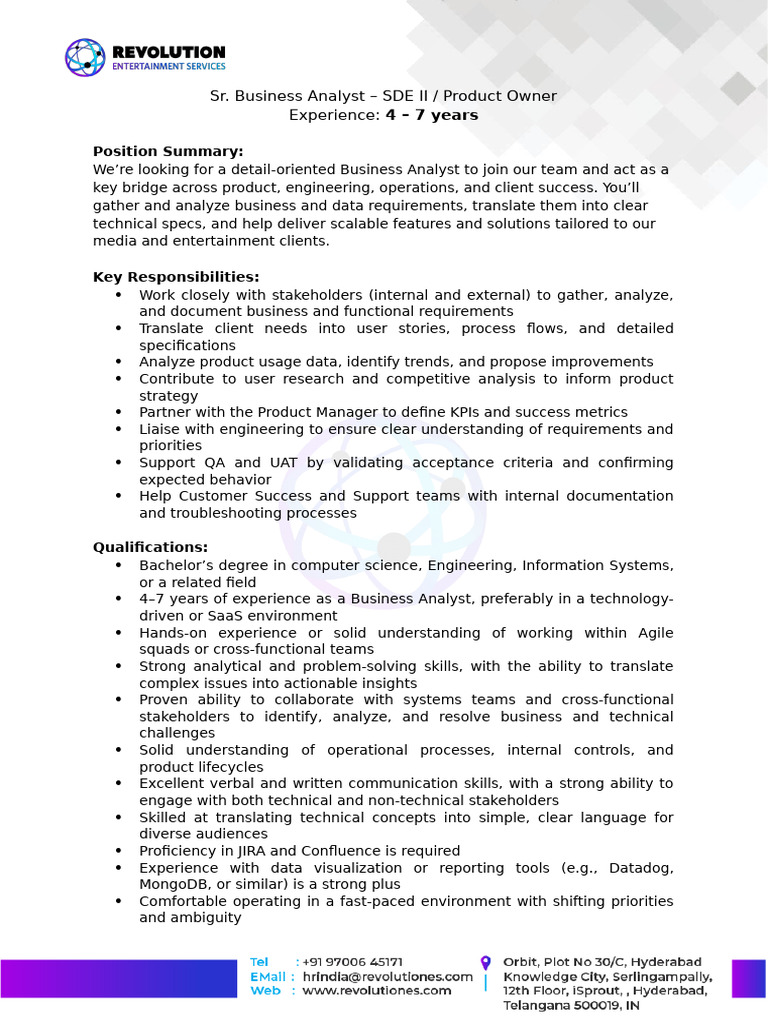 Sr. Business Analyst – SDE II | PDF | Business | Computing
