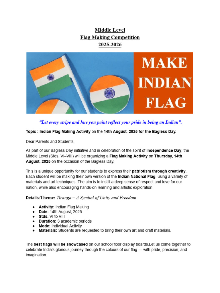 Indian Flag Making Competition 2025 | PDF | National Symbols | Flag