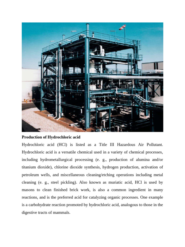 Production of Hydrochloric Acid | PDF | Hydrochloric Acid | Acid