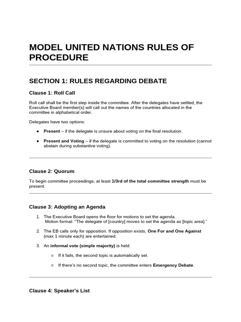 MUN Rules of Procedure Overview | PDF | Committee | Political Law