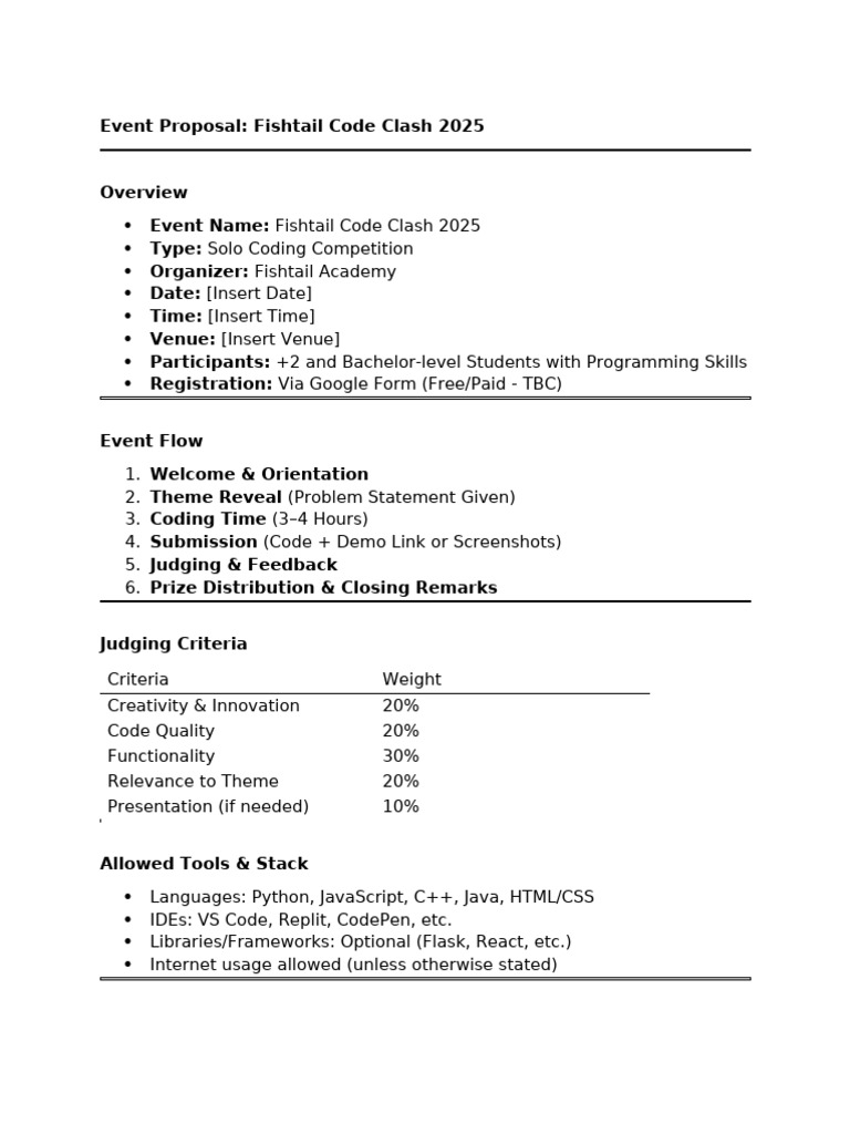 Fishtail Code Clash Plan | PDF | Computer Programming | Software