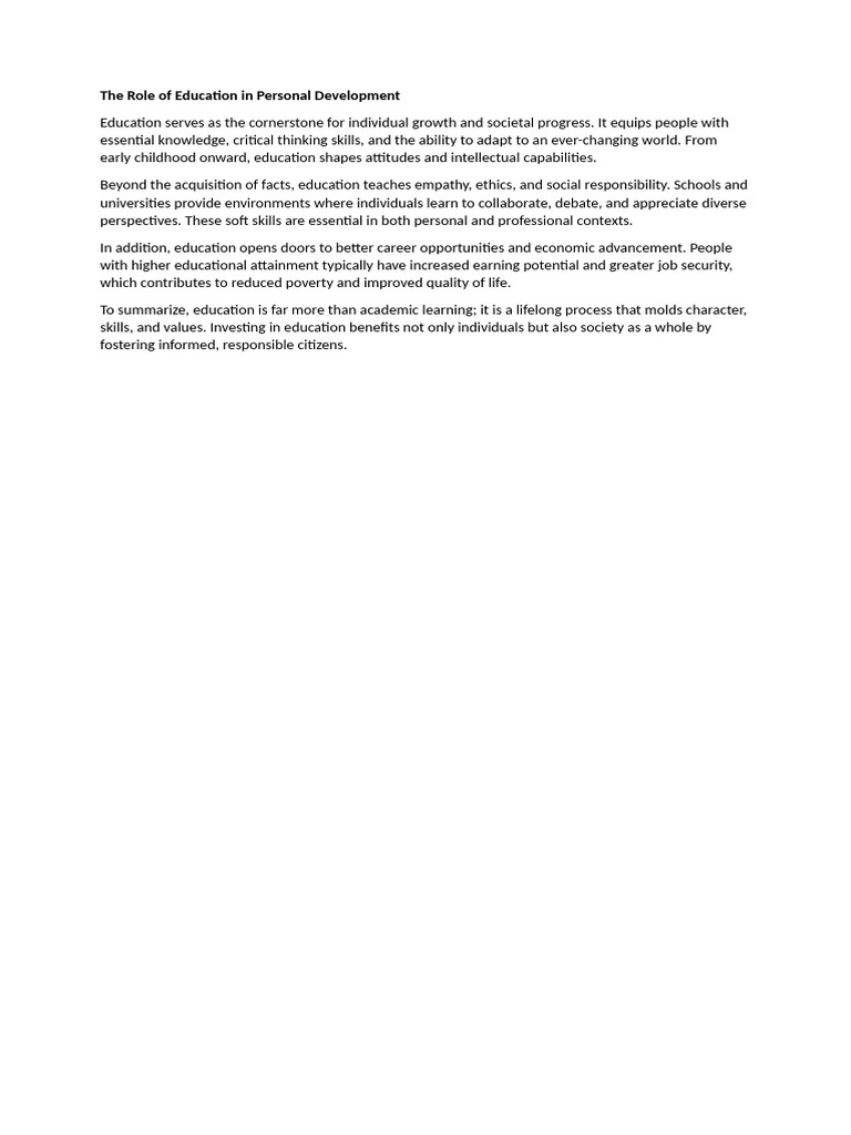 Education's Role in Personal Growth | PDF