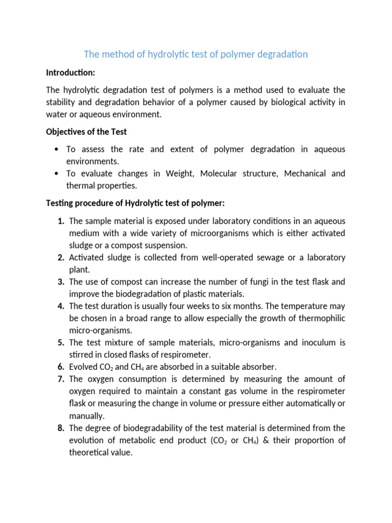 Hydrolytic Polymer Degradation Testing | PDF | Biodegradation | Chemistry