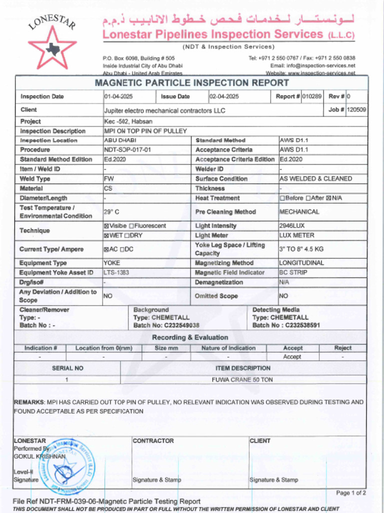 JUPITER_MPI_TEST HABSAN CRANE | PDF