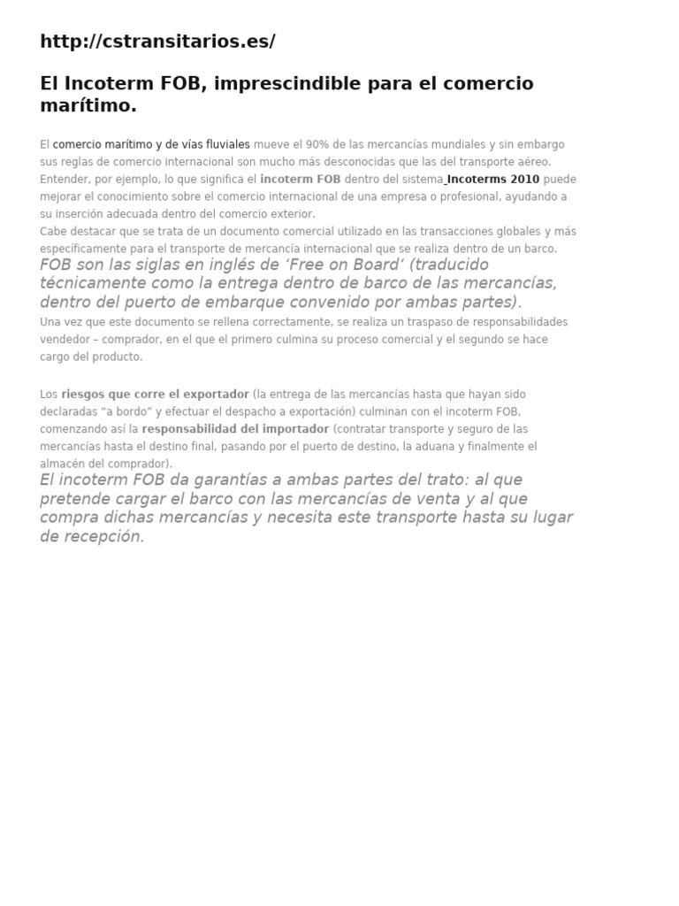Incoterms FOB y CFR: Responsabilidades Clave | PDF | El comercio ...