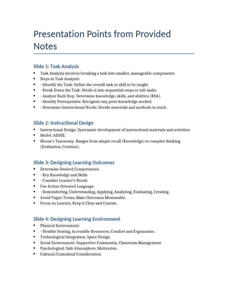 Task Analysis and Assessment Points | PDF | Educational Assessment ...
