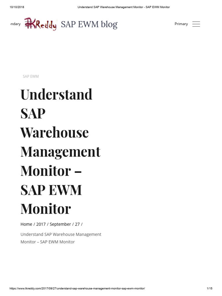 Understand SAP Warehouse Management Monitor - SAP EWM Monitor | PDF ...