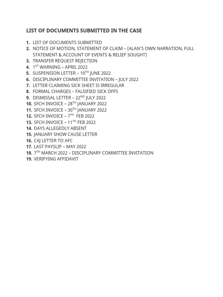 List of Documents Submitted | PDF