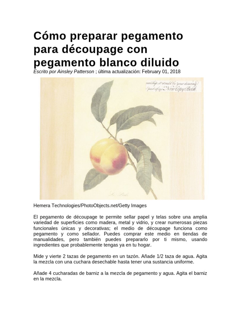 Cómo Preparar Pegamento para Découpage Con Pegamento Blanco Diluido | PDF
