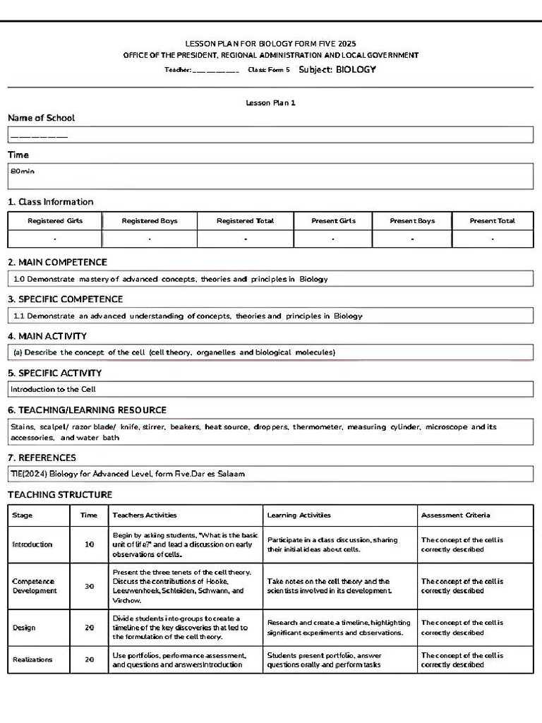 Lesson Plan Form Five | PDF