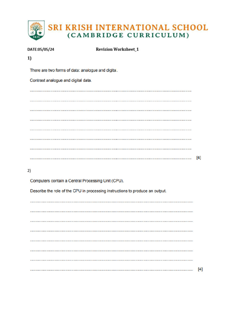 Revision Worksheet 1 | PDF