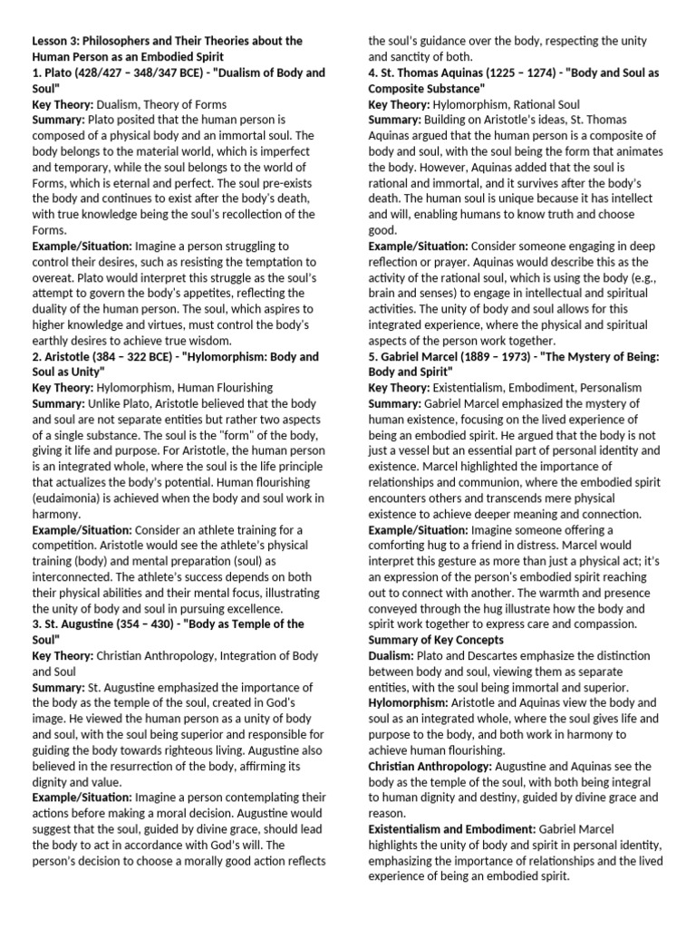 Lesson 3 PHILOSOPHERS AND THEIR THEORIES ABOUT HUMAN PERSON AS AN ...