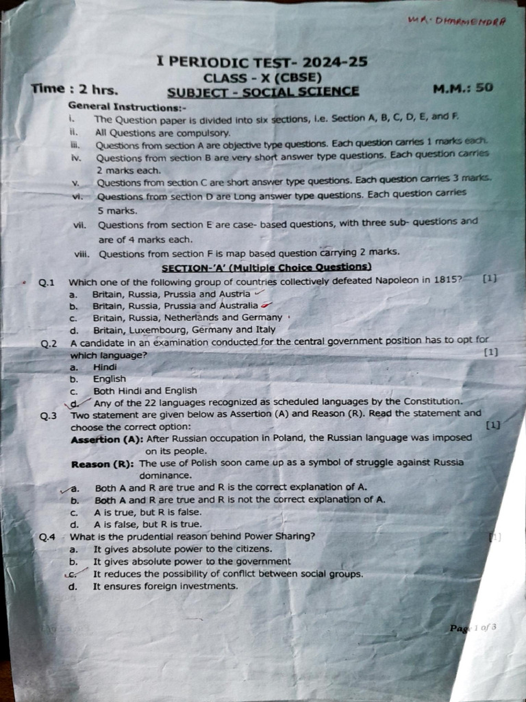 1st Periodic Q. Papers of Social Science IX and C | PDF | Unemployment