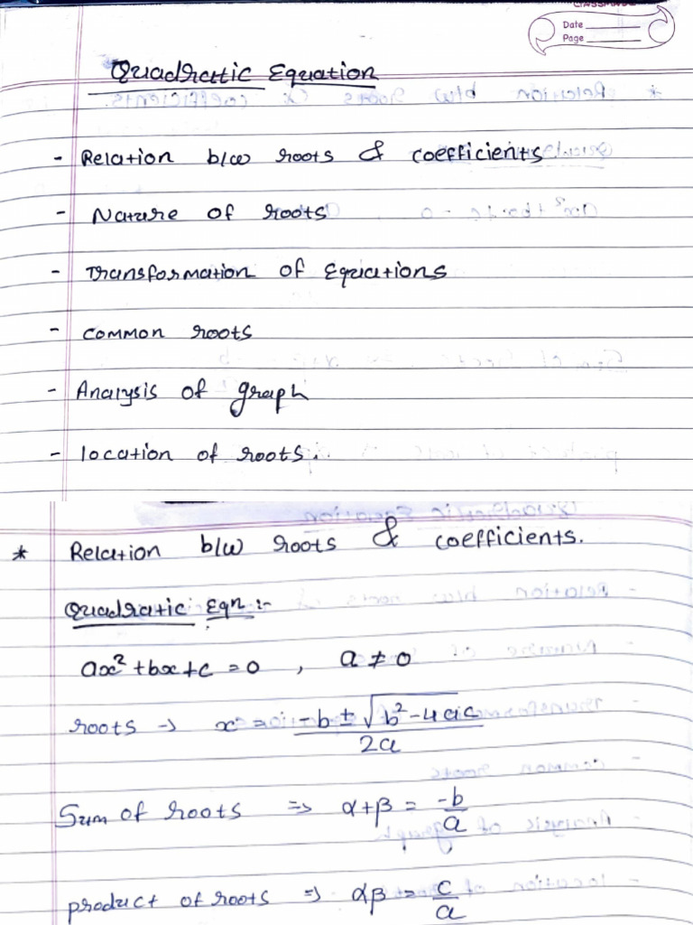 Quadratic Equation Class 11 | PDF