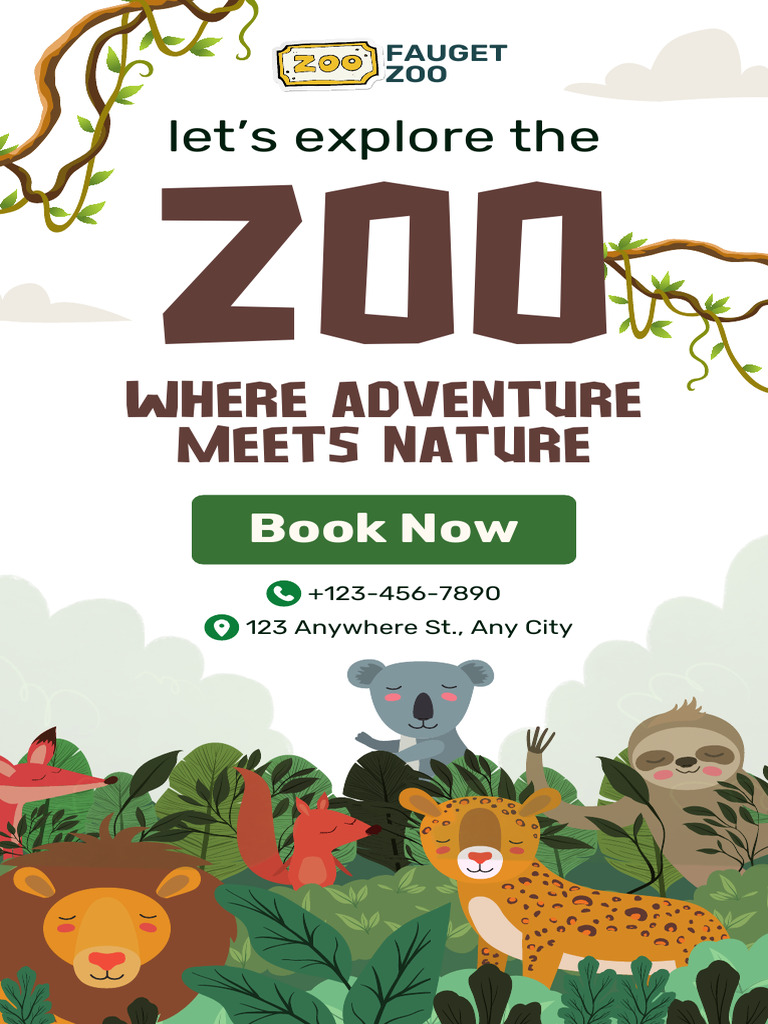 Green and Brown Illustration Let's Explore The Zoo Promotion Your Story ...
