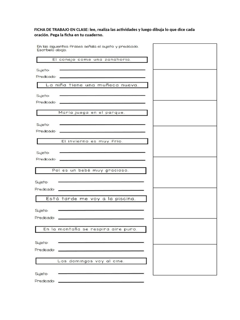 FICHA sujeto y predicado | PDF