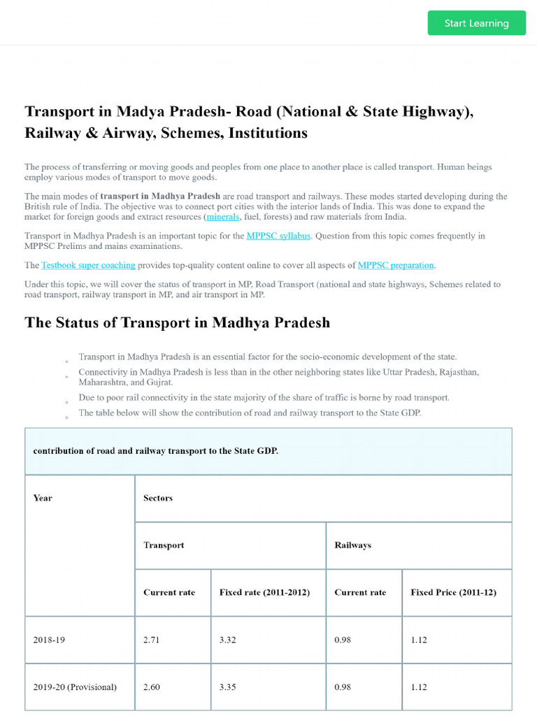Transport in Madhya Pradesh Road Railway Zones and Airway | PDF
