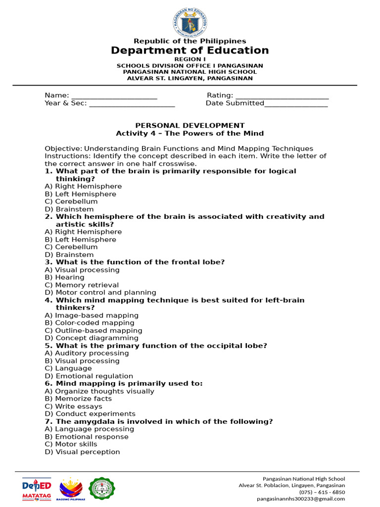 Act. 4 Lesson 6 Powers of the Mind | PDF | Lateralization Of Brain Function | Cerebral Hemisphere